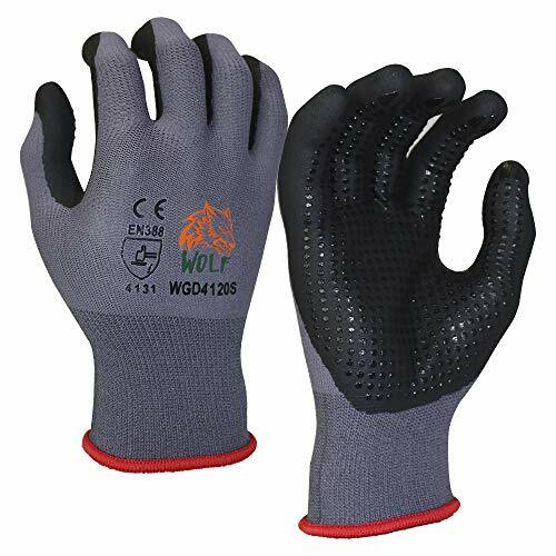 WOLF Work Gloves Nitrile Foam Palm Coated With Dots Grips Nylon Shell ...
