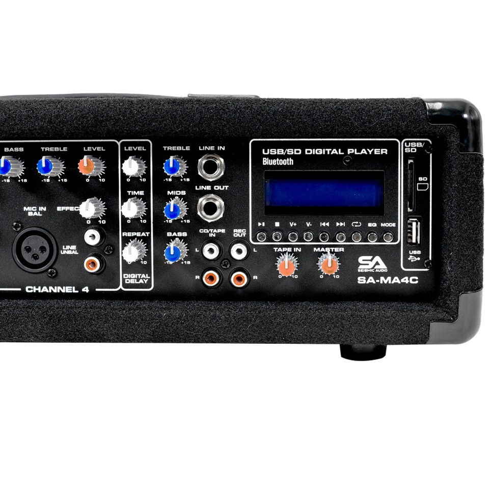 4 Channel 200 Watt Powered PA Head Mixer with Bluetooth Remote and ...