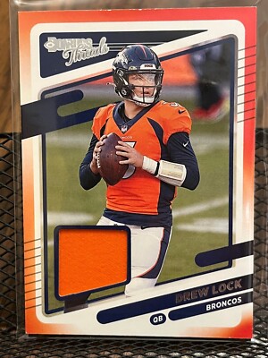 DREW LOCK 2021 DONRUSS "THREADS" BRONCOS USED WORN JERSEY PATCH RELIC ...
