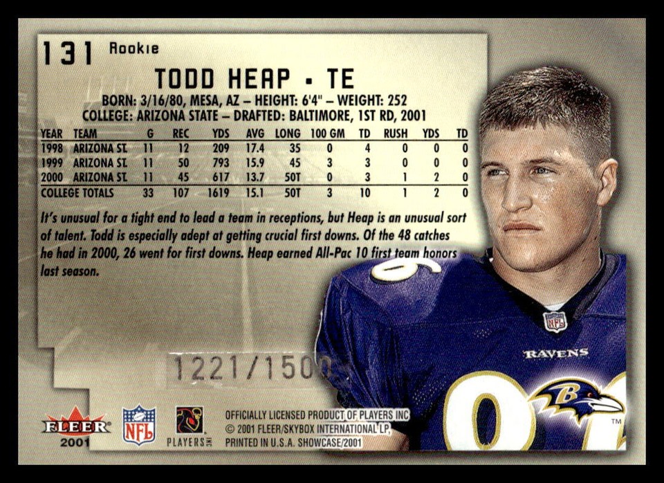 2001 Fleer Showcase #131 Todd Heap #/1500 | eBay