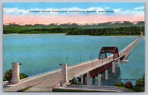 Postcard Seattle WA Floating Bridge Across Lake Washington 1950 | eBay