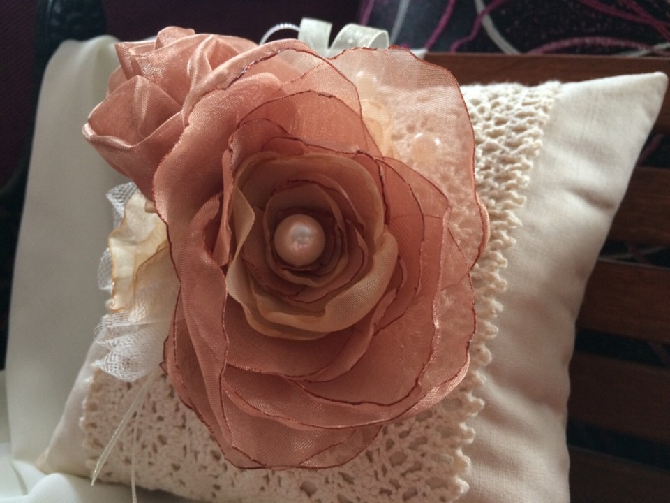 Decorative mini pillow handmade lace flowers organza 7x7 in | eBay