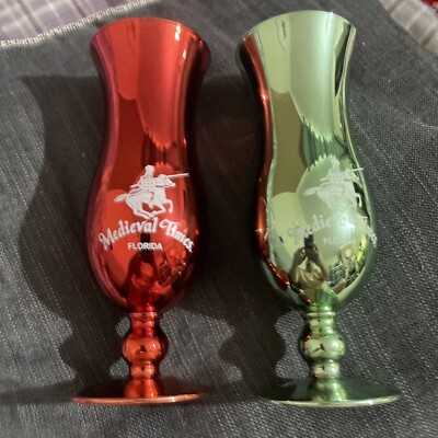 Medieval Times Florida Goblets. One Red / One Green Both Silver Effect ...