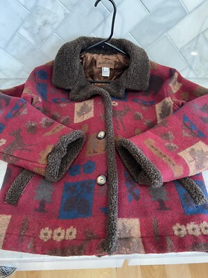 Vtg PENDLETON ORIGINALS WOOL BLEND BEAR BLANKET PRINT COAT JACKET S ...