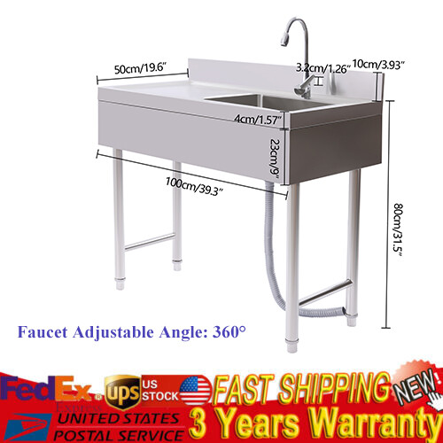 Commercial Sink Stainless Steel Kitchen Utility Sink 1 Compartment ...
