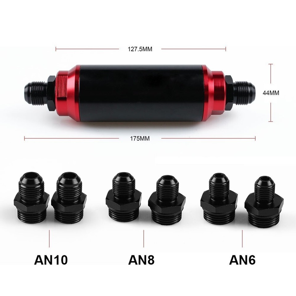 Inline Fuel Filter High Flow 100 Micron Cleanable AN6 AN8 AN10 Adapter ...