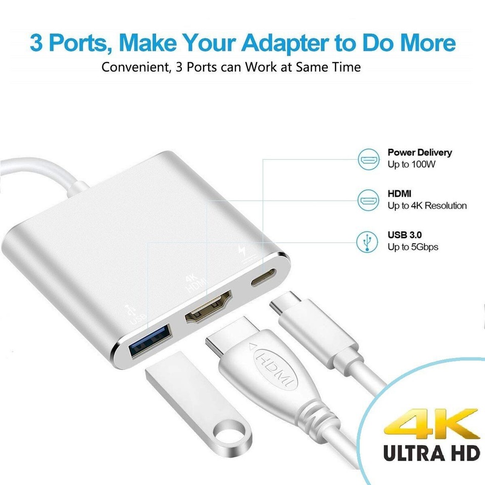 USB Type-C to HDMI HDTV TV AV Adapter Cable 4K For Apple iPhone 16 Pro ...