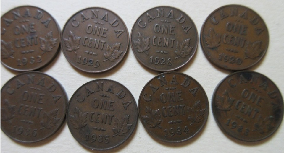 Set of Canada Small Cents GV 11 Coins. 1920-1936 i/c 1921, 1927 1931 ...