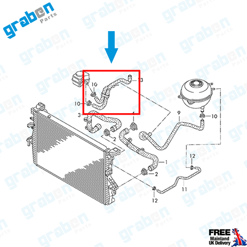 Radiator Cooling Hose For VW Transporter T5 1.9 TDI 2003-2010 ...