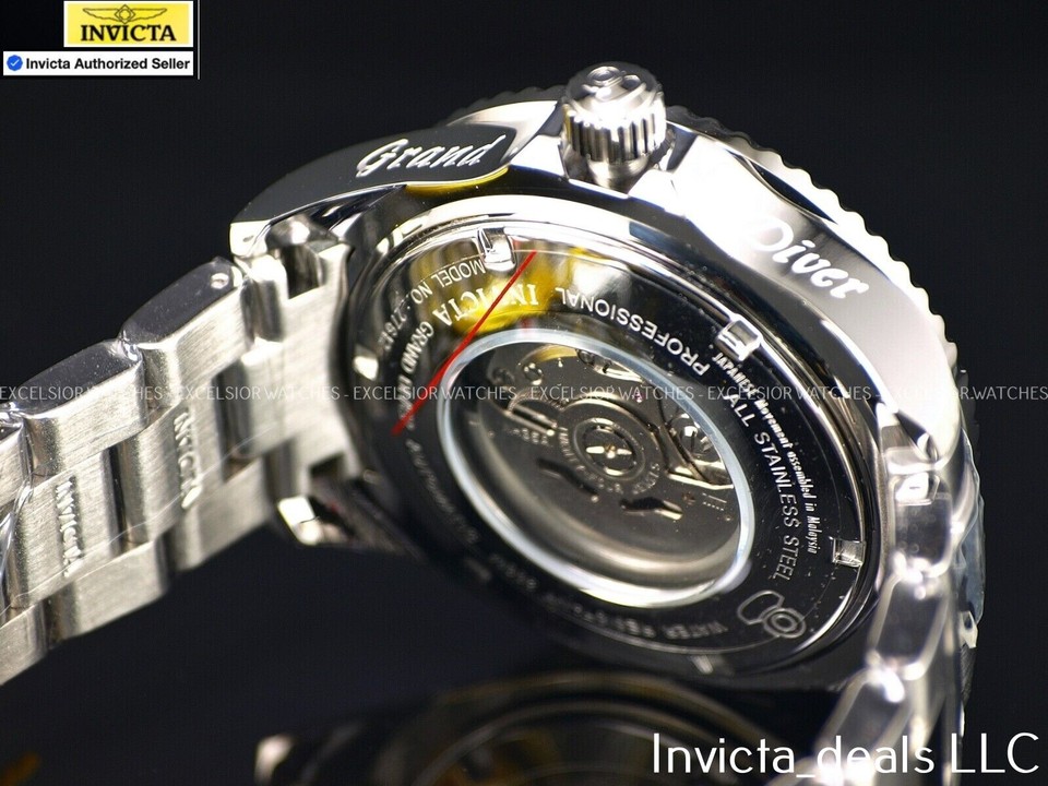 Invicta Men's 47mm GRAND DIVER AUTOMATIC NH35A BLACK DIAL Silver SS ...