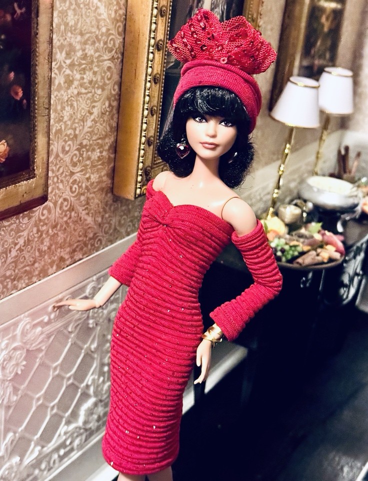 OOAK Fashion Doll Size Elegant Sparkling Ravishing Red Cocktail Dress ...