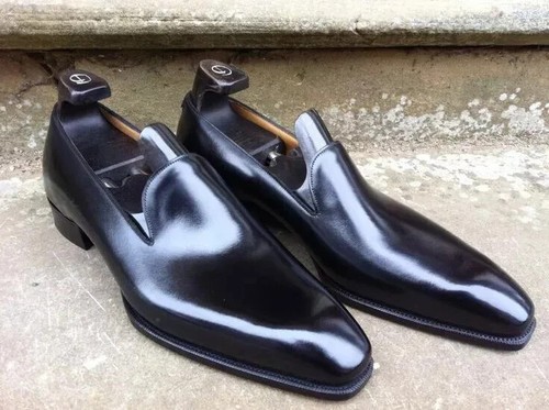 Bespoke Handmade Shoes Black Calf Leather Oxford Shoes slip on Office ...