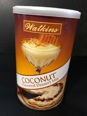 Vintage Watkins Coconut Flavored Dessert Mix Paper/Tin Canister Net Wt ...