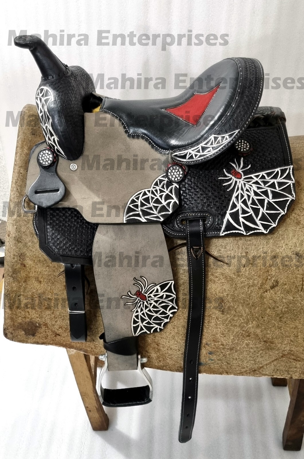 Western Barrel Racing Horse Saddle Tack Set Leather Hand Tooled 10 ...