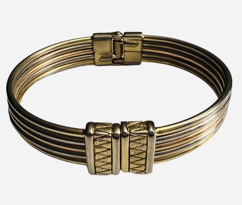 Premier Designs Jewelry Tri-Colored Bangle Signed PD Hinged Cuff ...