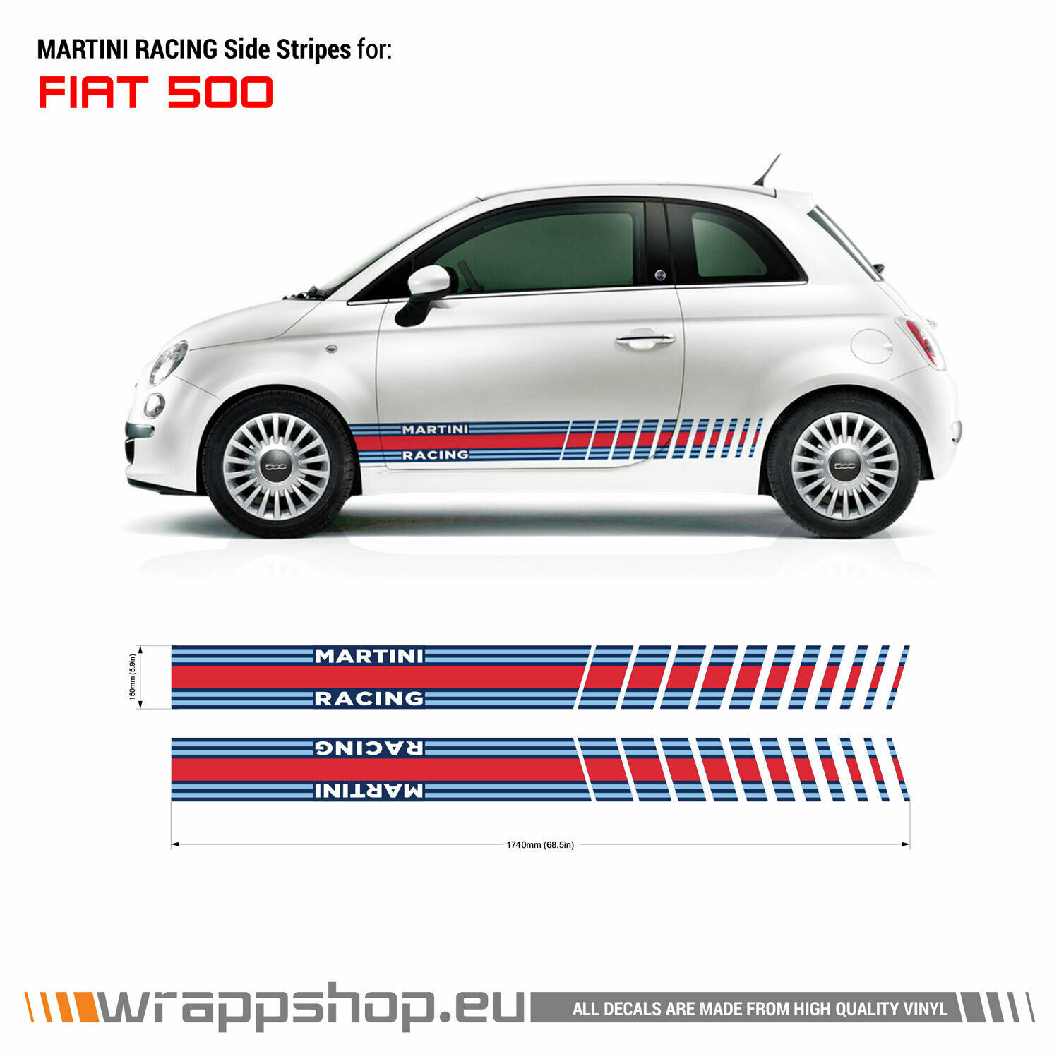 Martini Racing Stripes Graphic Decals Set for Fiat 500 | eBay