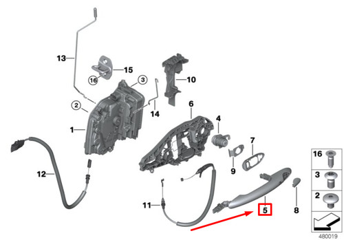 NEW MINI F60 FRONT RIGHT DOOR EXTERIOR HANDLE 51217434538 7434538 ...