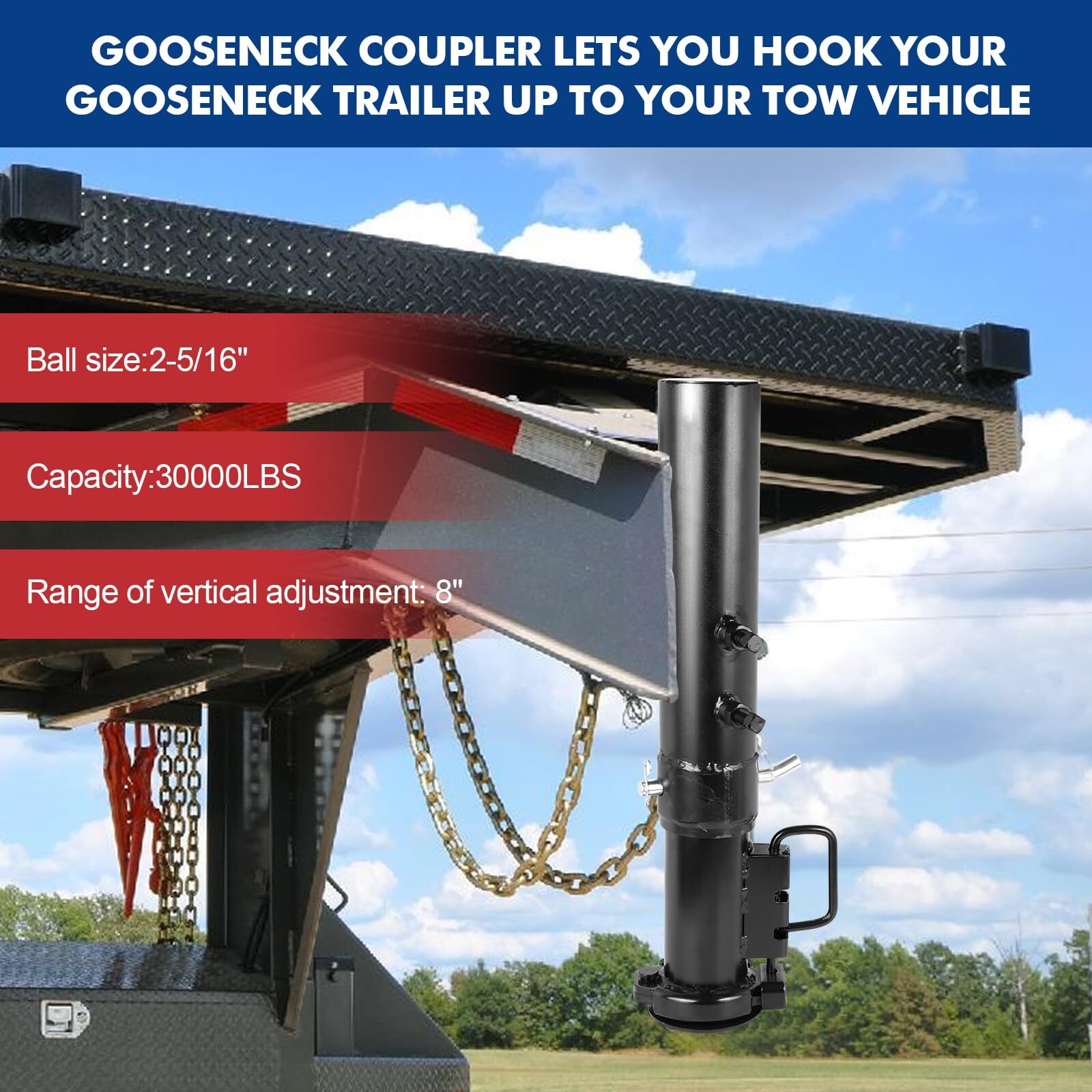 2-5/16" 30000 lbs Capacity Heavy Duty Round Gooseneck Trailer Hitch ...