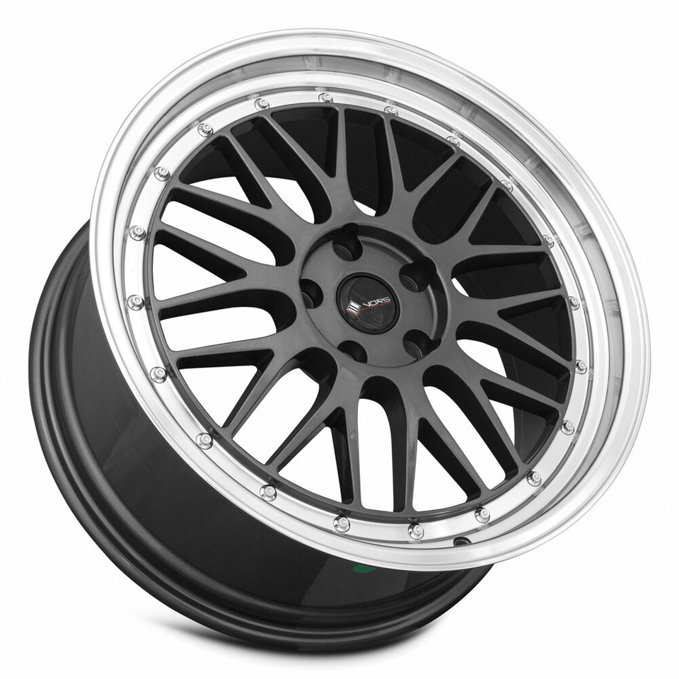 17x8 Vors VR8 5x108 +35 Hyper Black Machine Chrome Rivet Wheels (Set of ...
