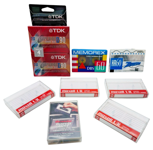 Cassette Tape Bundle - 6 New/Sealed Blank Tapes - 4 Empty Cases - 1 ...