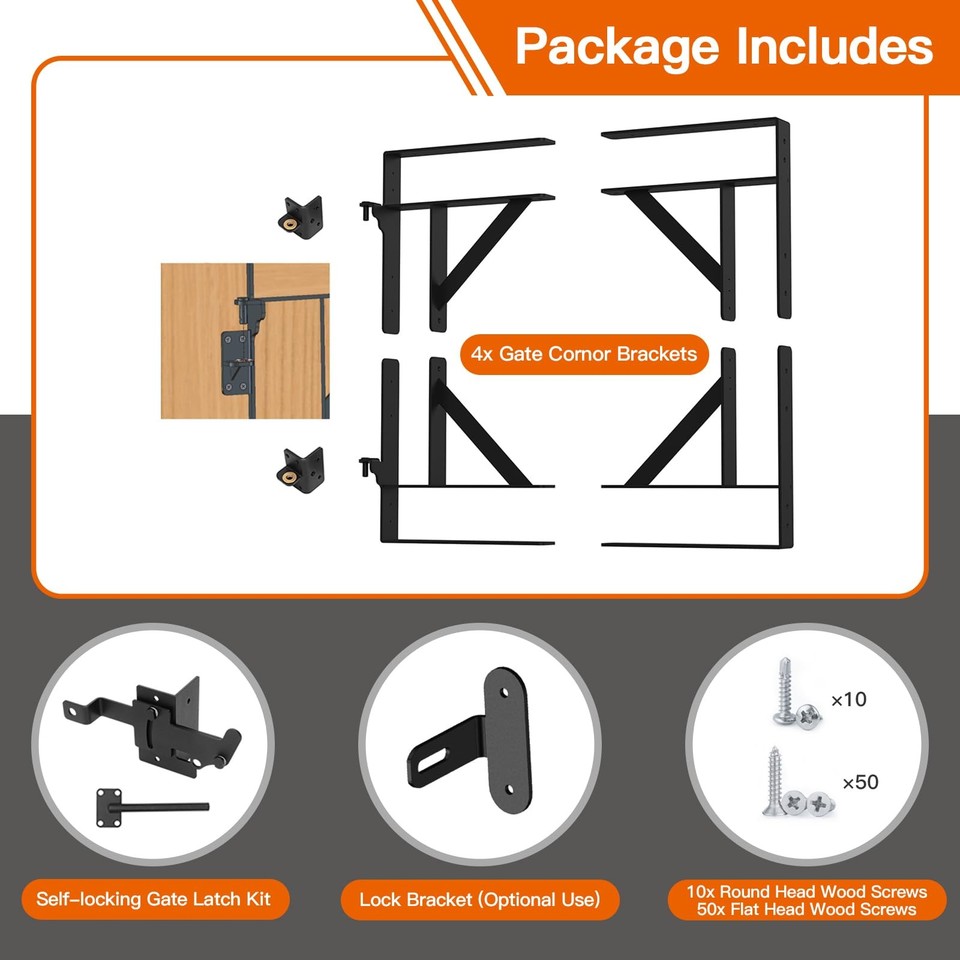 Anti-Sag Gate Kit, Heavy Duty Gate Corner Brace Bracket with Gate Latch ...