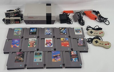 LOT Original NES Nintendo Console Bundle w/4 Controllers Zapper 14 ...