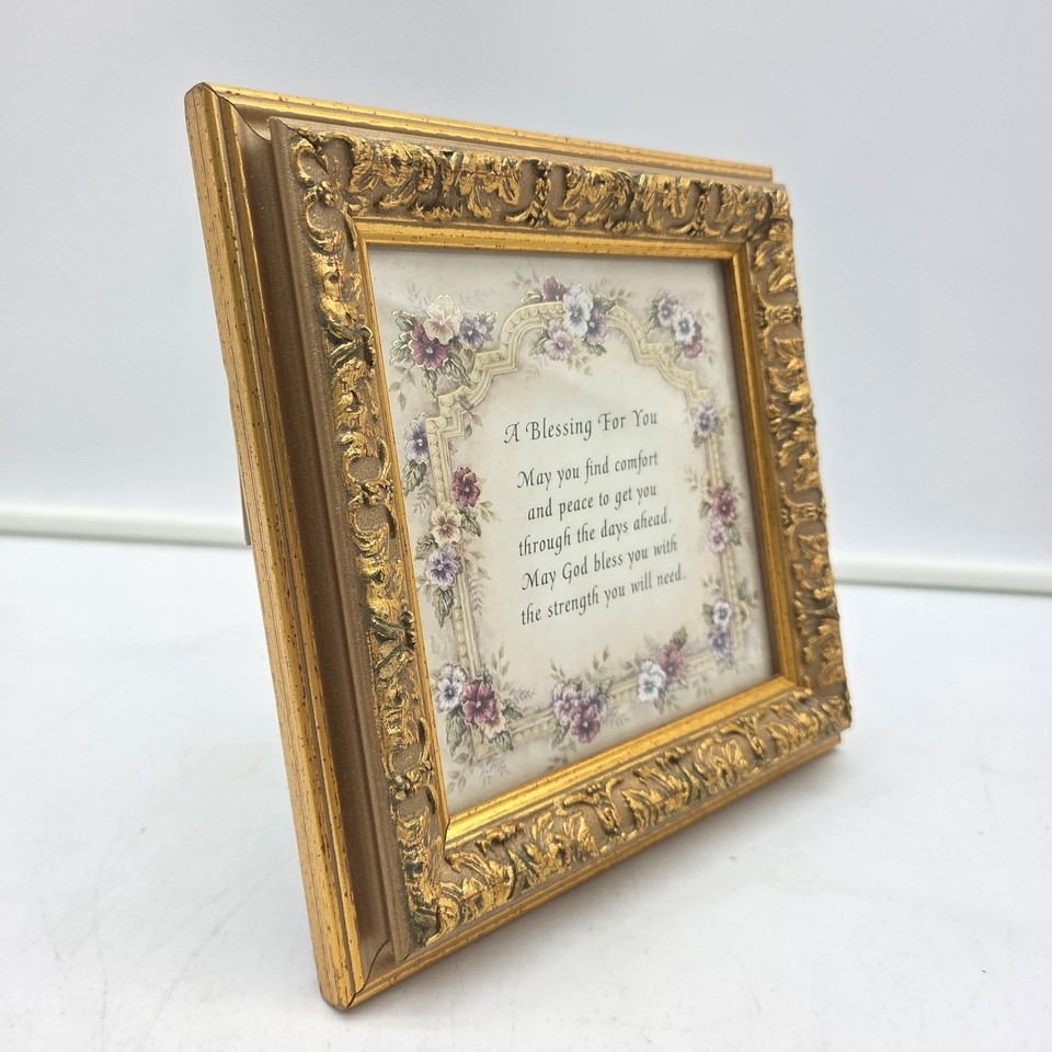 Vintage Ornate Framed Inspirational Blessing Floral Art – 7" x 7" Gold ...