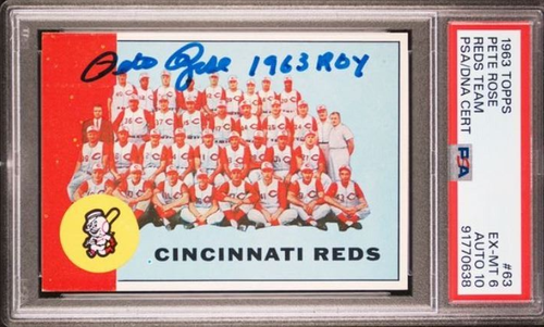 1963 Topps Reds Team Pete Rose Signed Baseball Card PSA 6 DNA 10 Auto ...