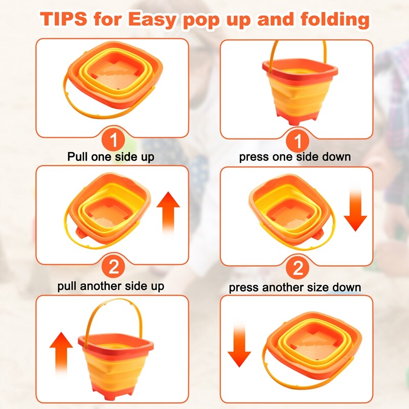 3PCS Foldable Bucket Foldable Pail Bucket Sand Buckets Silicone ...