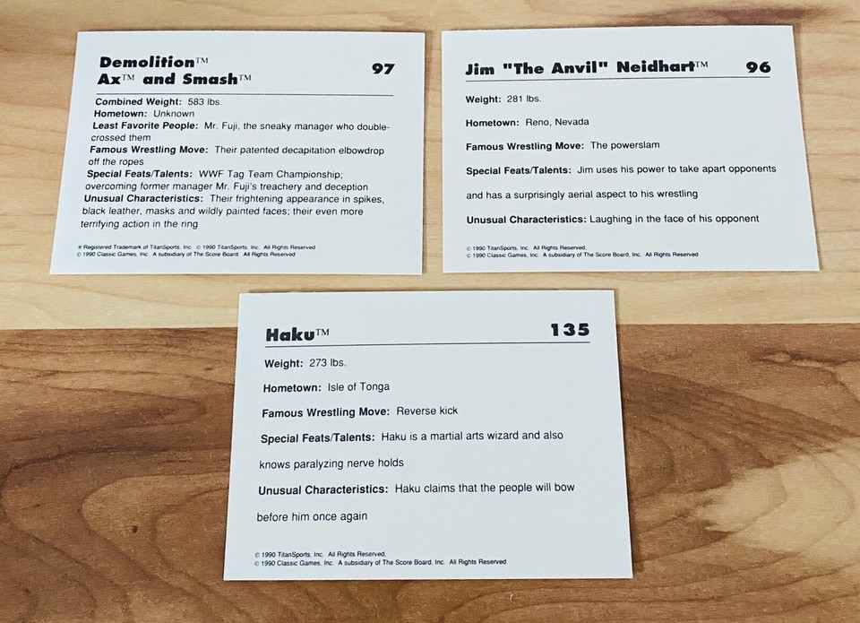 Demolition Smash, Haku And More Lot of Three 1990 Classic WWF Cards WWE ...