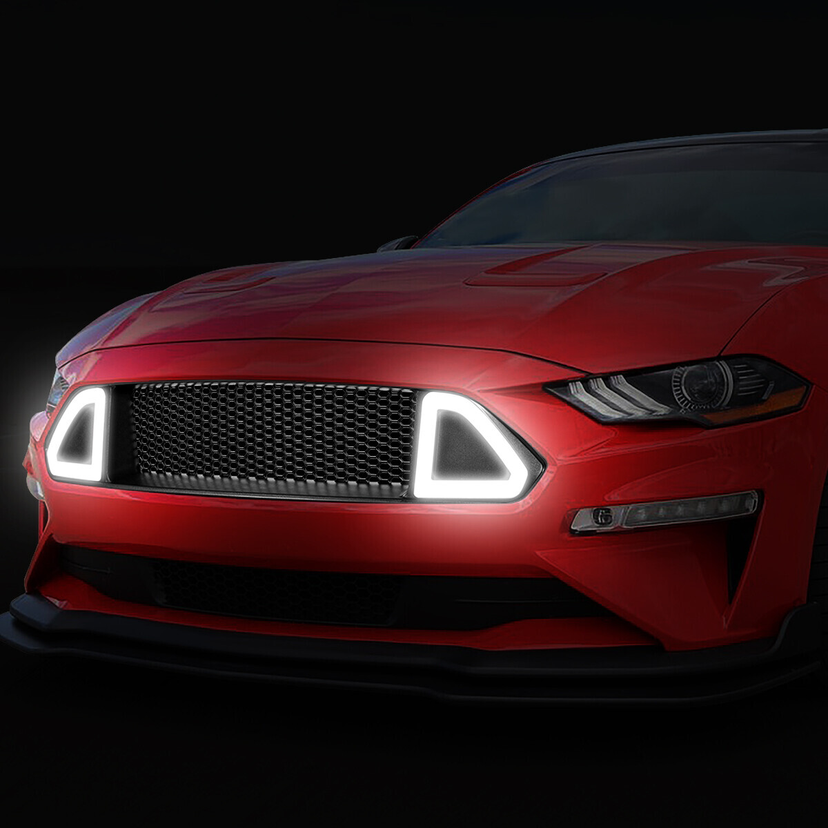 [TRIANGLE LED DRL]FOR 18-20 FORD MUSTANG HONEYCOMB MESH FRONT UPPER ...