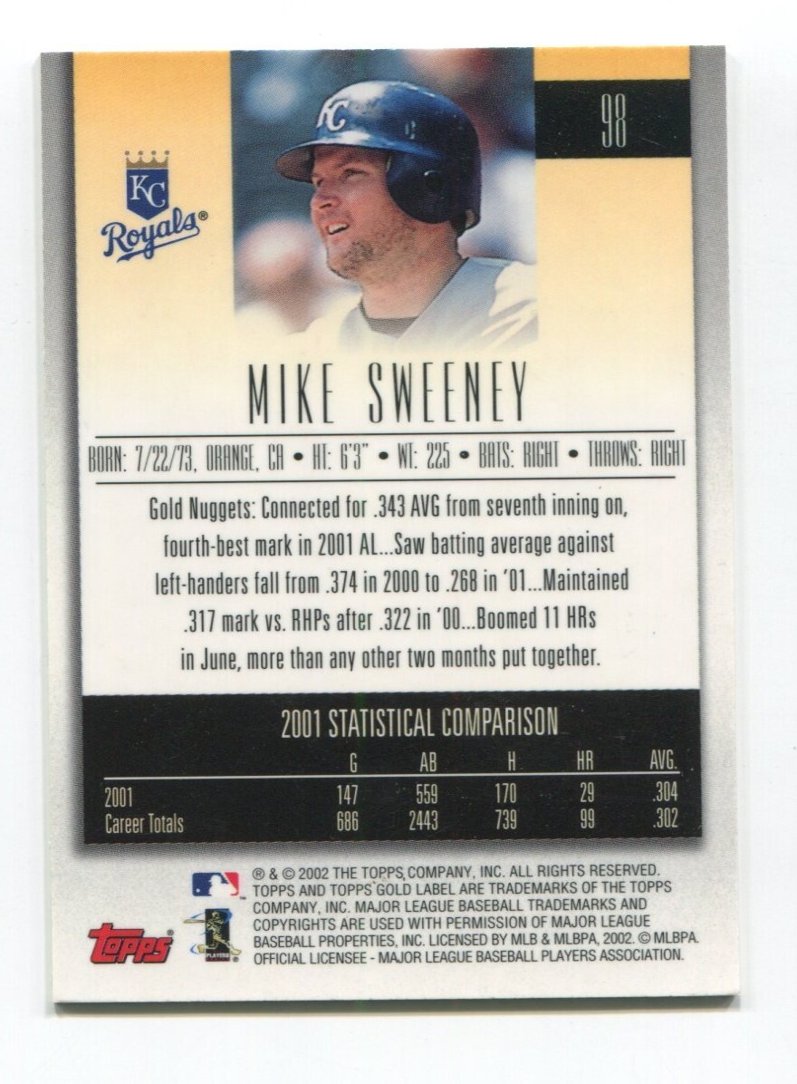 2002 Topps Gold Label Mike Sweeney Signed Card Baseball MLB Autograph ...