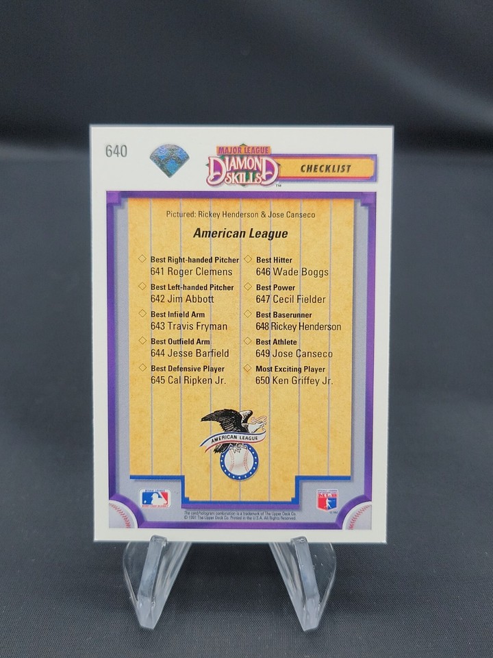 1992 Upper Deck #640 Rickey Henderson / Jose Canseco Oakland Athletics ...