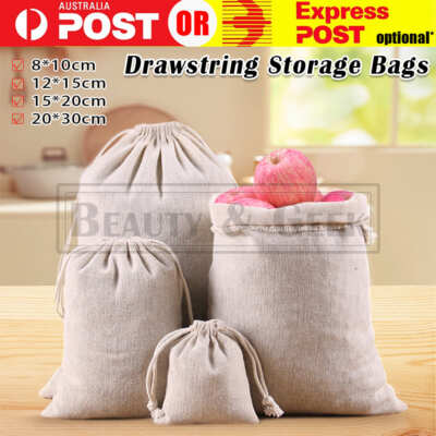 Up to 100PCS Drawstring Storage Bags Pouch Calico Canvas Linen Tote Gift Bulk AU | eBay Australia