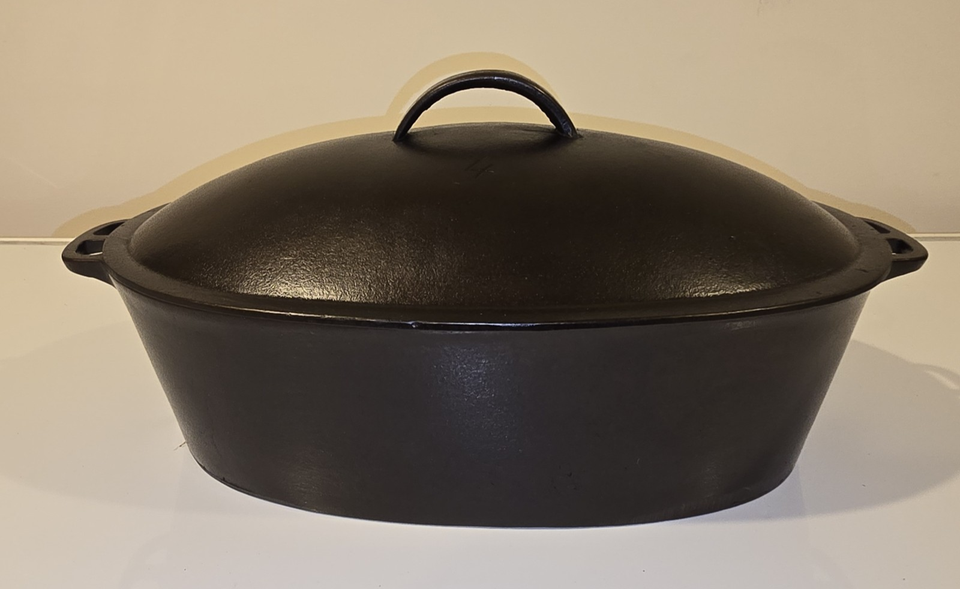 Rare Wagner Oval Roaster #4 Straight Logo Cast Iron High Dome Lid Early ...