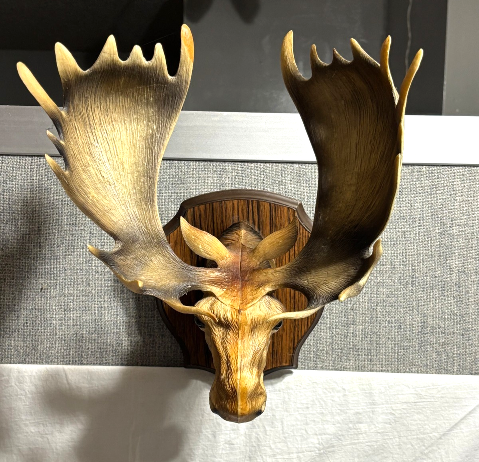 FRANCE vtg 1970s Trophy Plaque MOOSE HEAD MOUNT Man Cave HUNTING CABIN ...