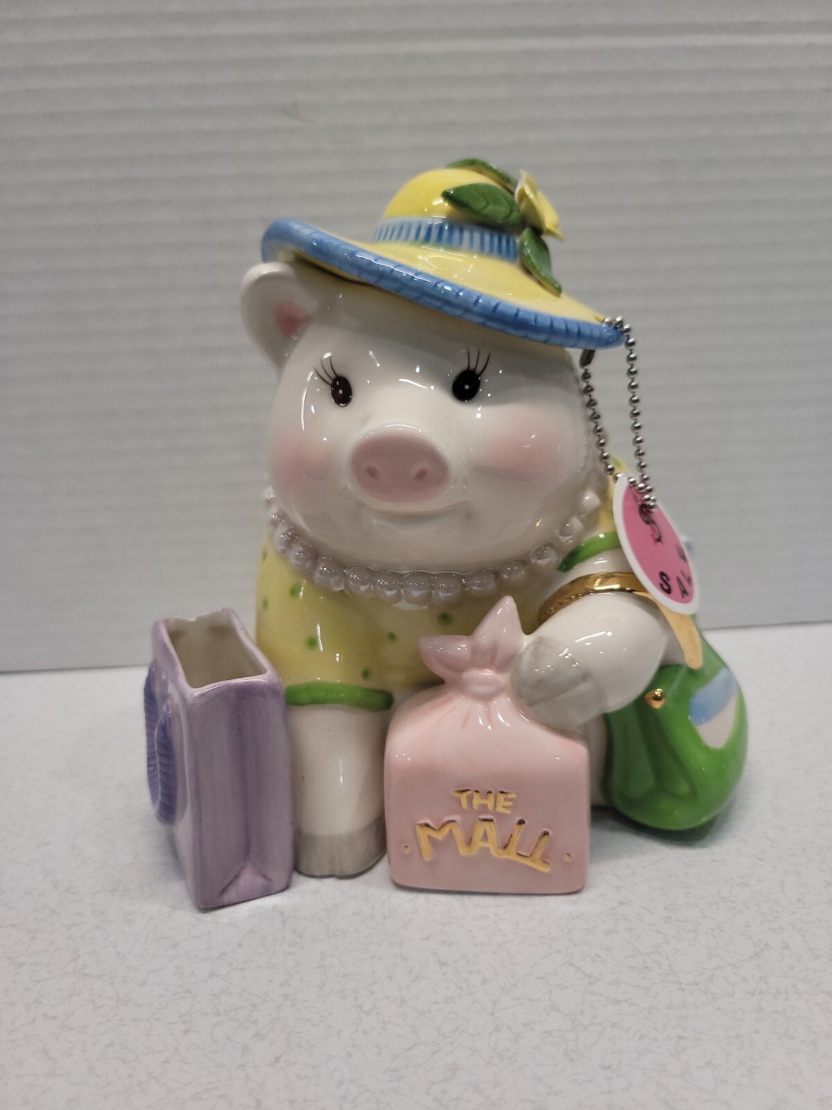 Mud Pie Piggy Coin Bank Yellow Spring Dress Shopping Mall Fund Ceramic ...