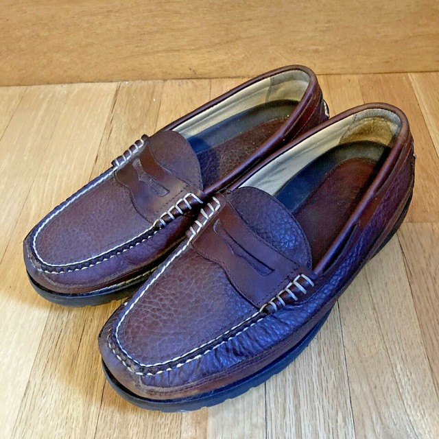 Mens LL Bean Allagash Bison Leather Handsewn Penny Loafers Shoes Size ...