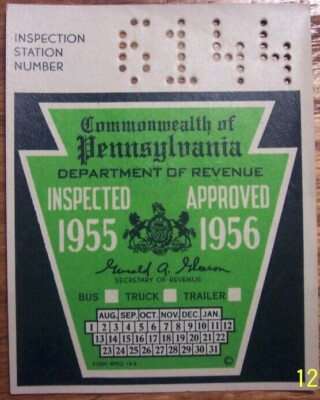Vintage Original 1955 - 1956 PA Pennsylvania Inspection Sticker Antique ...