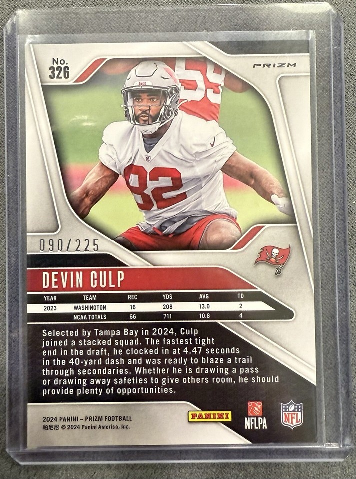 2024 Prizm - Devin Culp (Rookie) - Purple Cracked Ice /225 Buccaneers ...