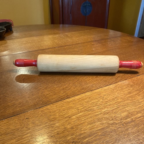Vintage 17 " Wooden Rolling Pin - Red Handles | eBay