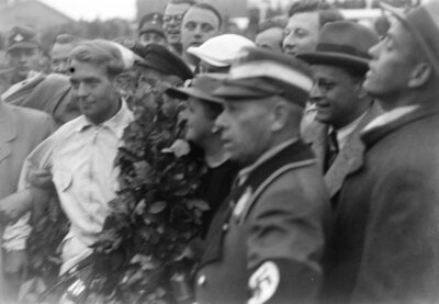 Bernd Rosemeyer, 1st position, with the victor's garland 1936 Racing ...