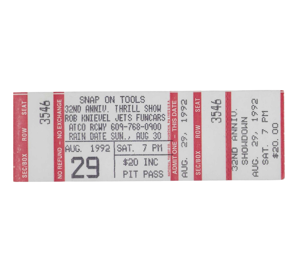 1992 Robbie Knievel ATCO NJ Jump Ticket Motorcycle Daredevil Evel Son ...