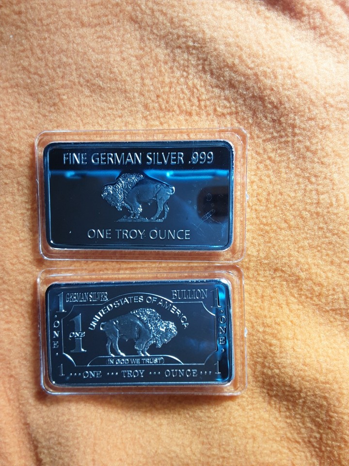 (2) 1 Oz German Silver Buffalo Bars Including Case With Low Reserve 2 ...