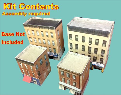 N Scale Buildings - Downtown apartments with shops Cardstock kit set ...