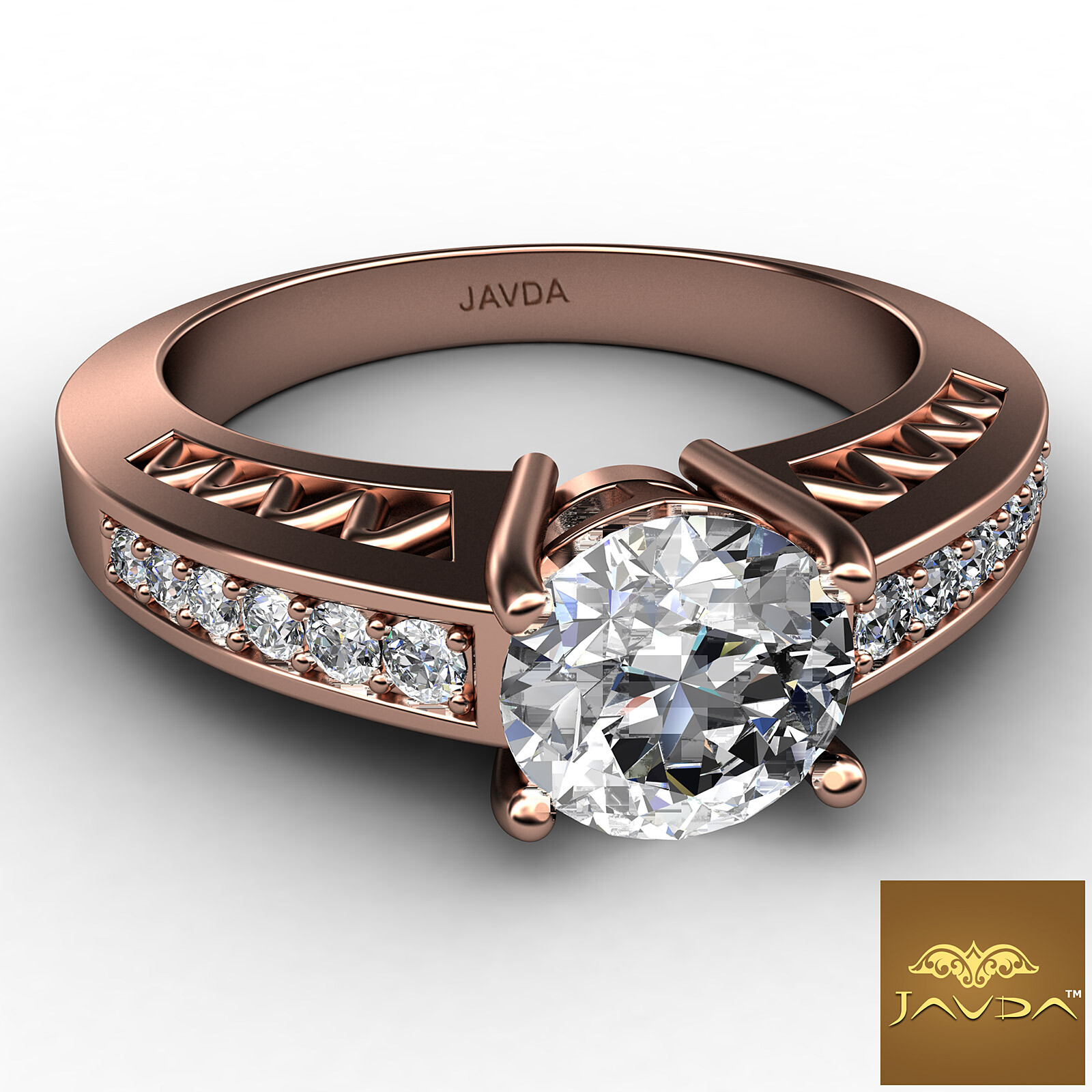 Micro Pave Setting Filigree Shank Round Diamond Engagement Ring GIA F ...