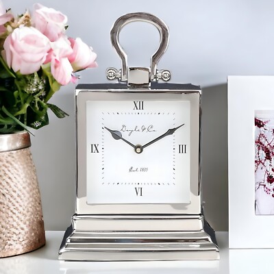 Modern Shiny Silver Rectangle Stepped Doyle & Co Mantel Clock Display ...