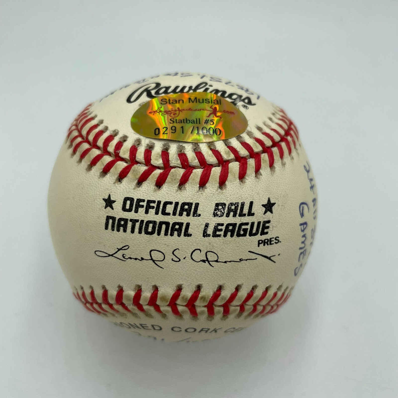Beautiful Stan Musial Signed Heavily Inscribed Career STAT Baseball RJ ...