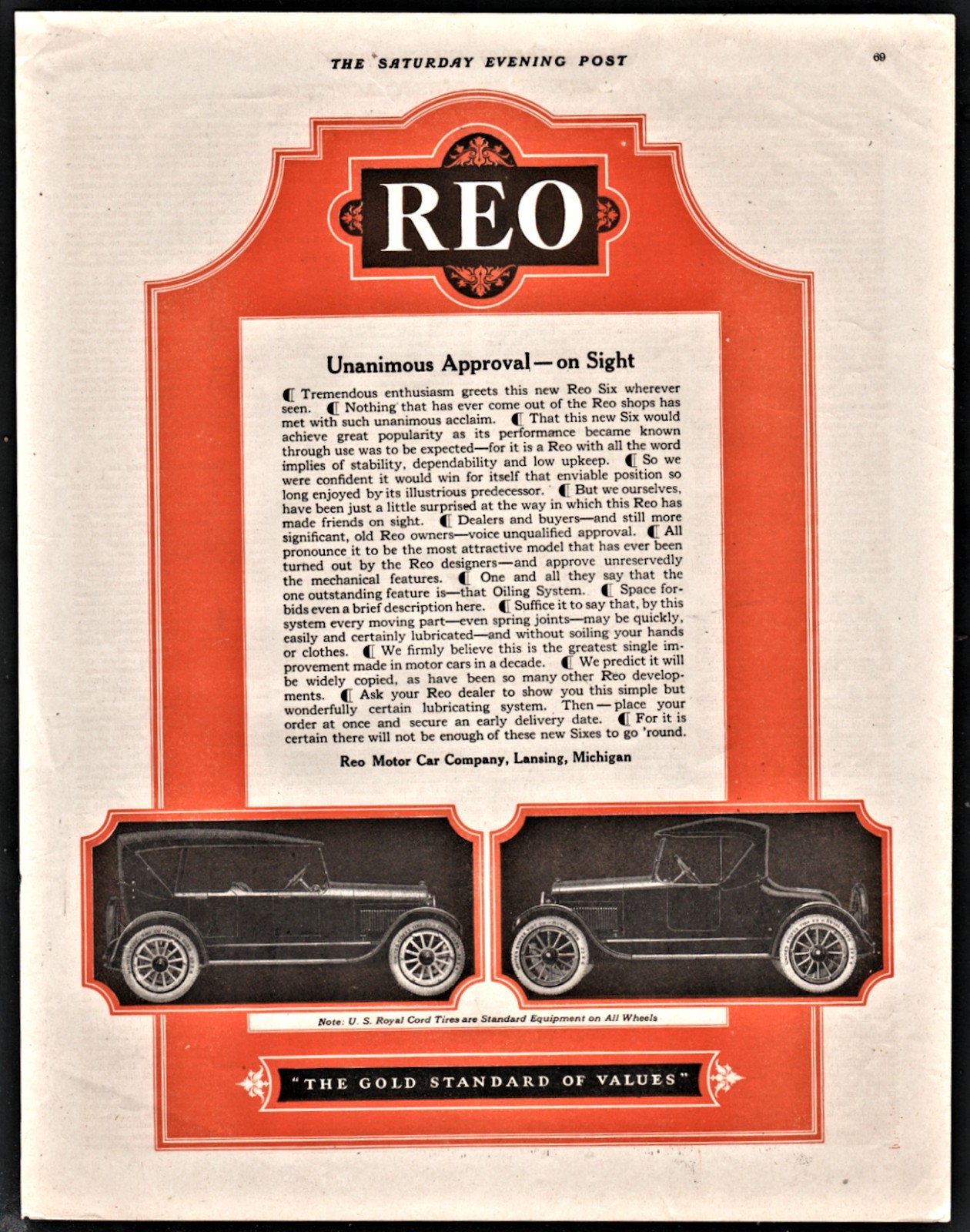 1919 REO Six Open Car and Coupe Equipped with US Royal Cord Tires AD | eBay