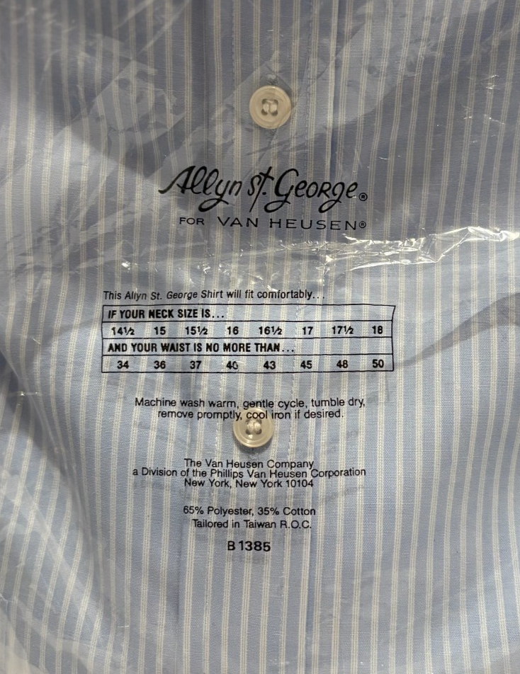 Allyn St. George Dress Shirt 15 1/2 32/33 Button Collar NOS | eBay